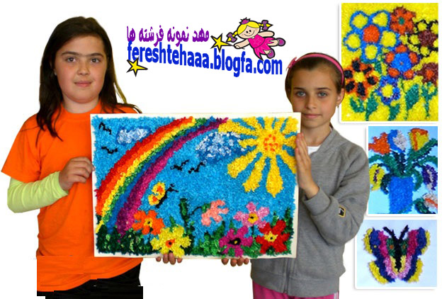 کلاژ برجسته با تکه های کاغذ رنگی